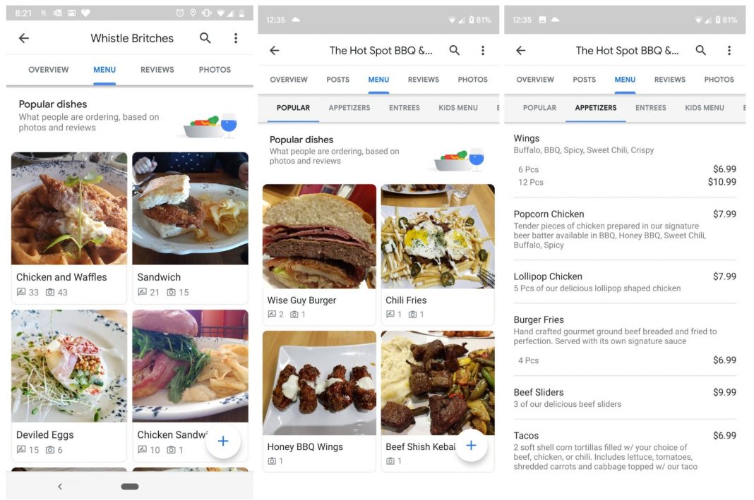 Google Maps : les menus s'invitent sur les pages des restaurants - Geeko